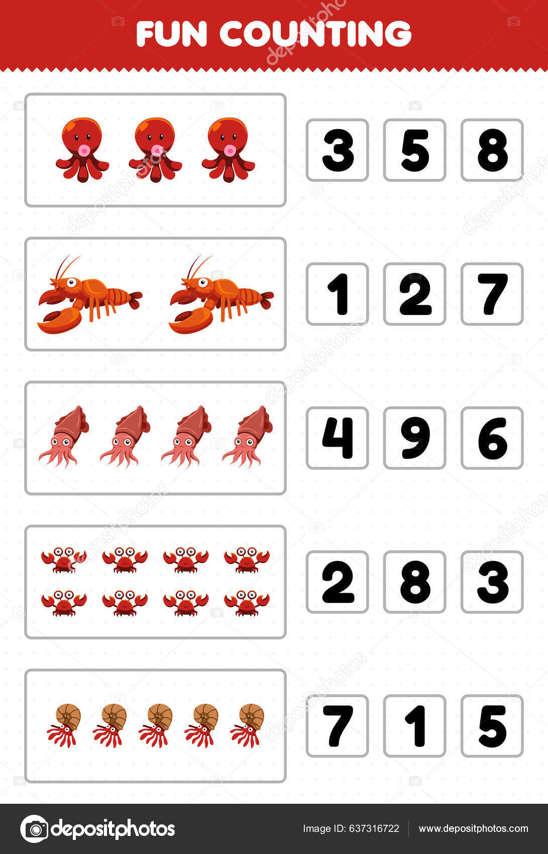 Education Game Children Fun Counting Choosing Correct Number Cute ...