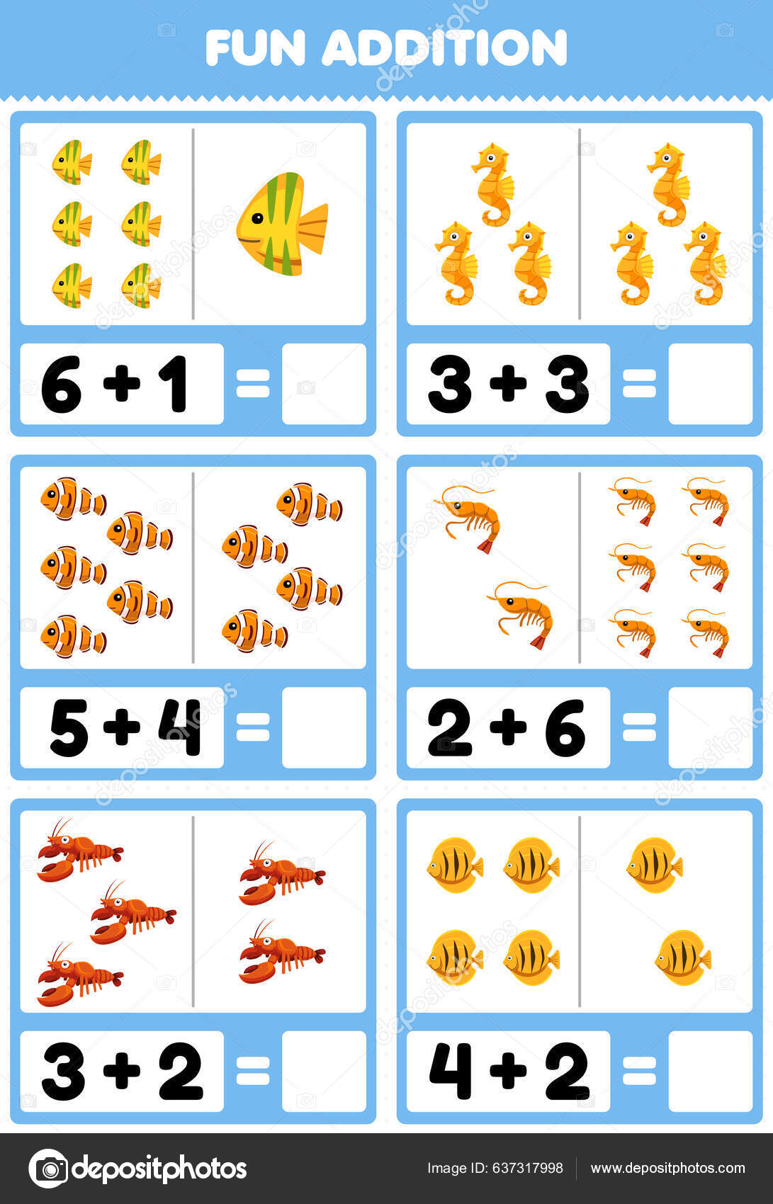 Education Game Children Fun Addition Counting Sum Cute Cartoon Fish ...