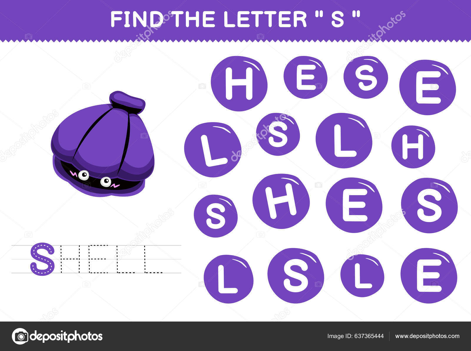 Education Game Children Find Letter Cute Cartoon Shell Printable ...