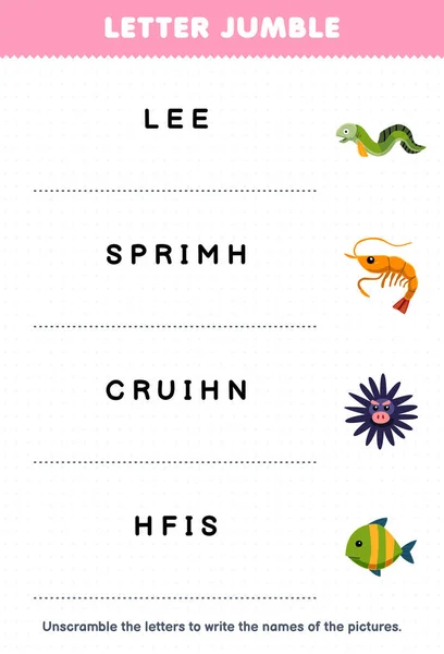 Education Game Children Letter Jumble Write Correct Name Cute Cartoon ...