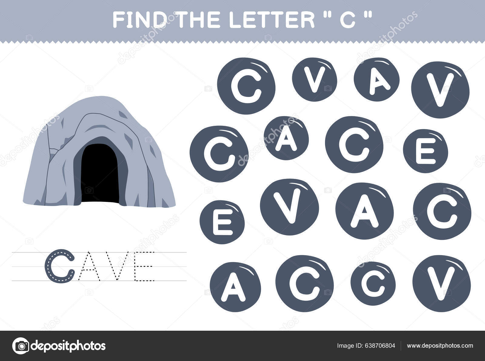 Education Game Children Find Letter Cute Cartoon Cave Printable Nature ...