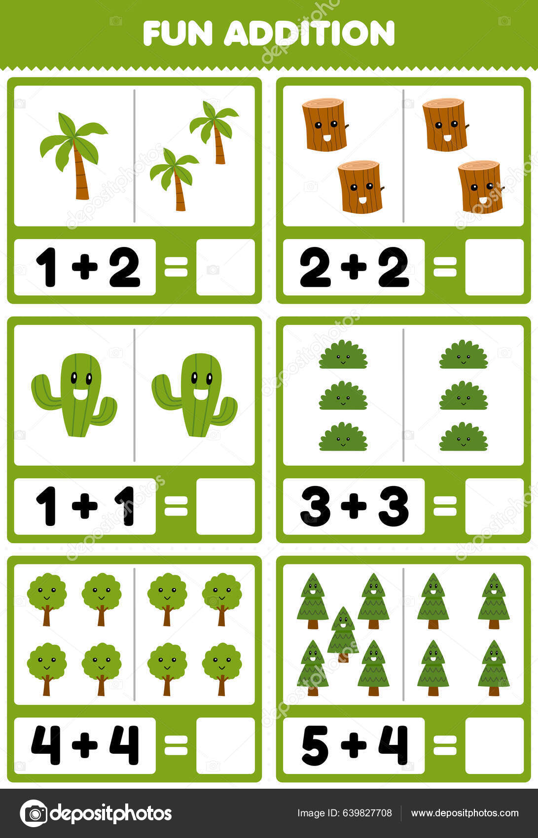 Education Game Children Fun Addition Counting Sum Cute Cartoon Cactus ...