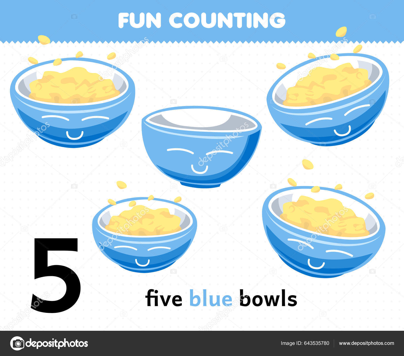 Education Game Children Fun Counting Five Blue Bowls Printable Tool ...