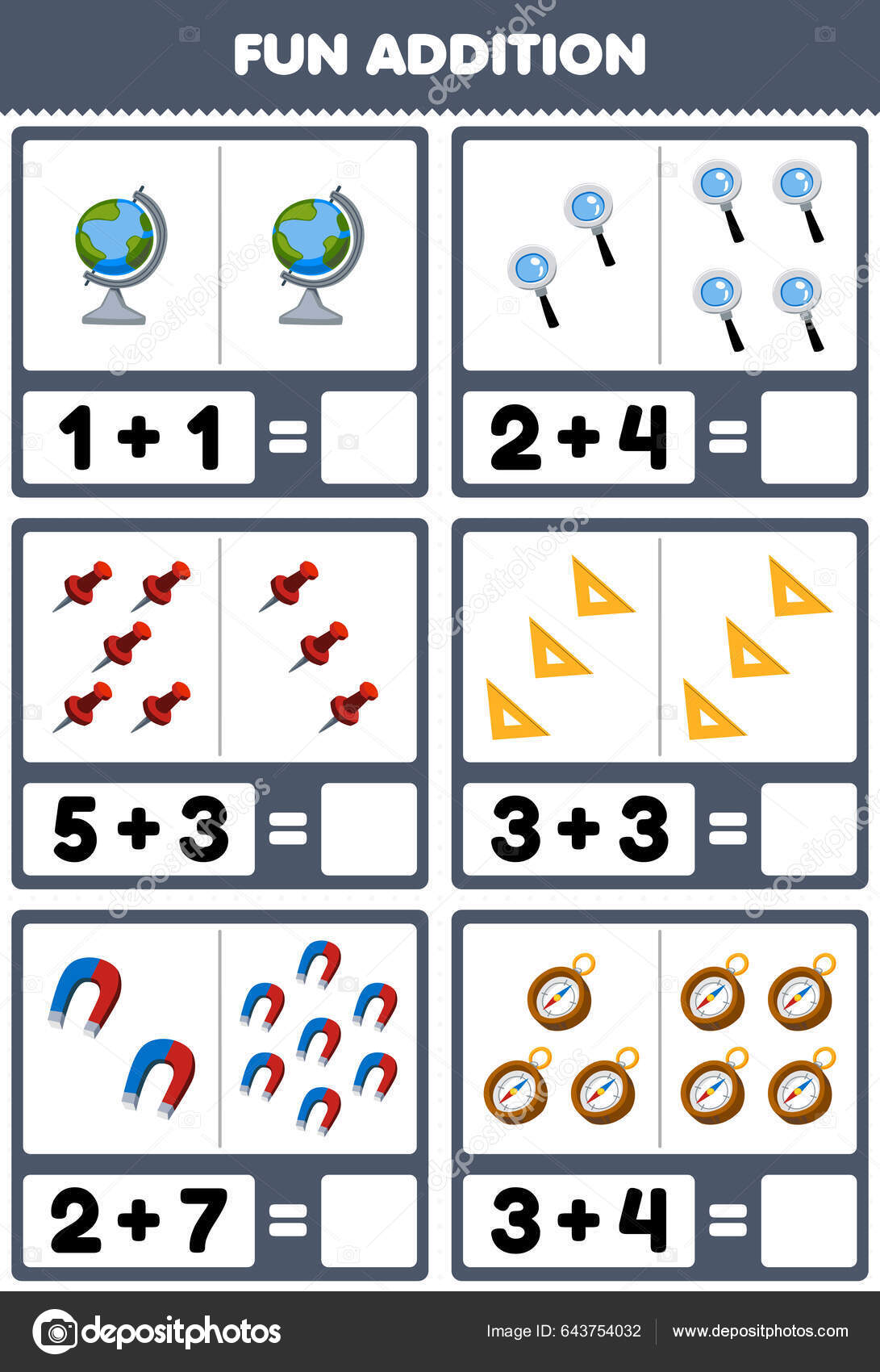 Education Game Children Fun Addition Counting Sum Cute Cartoon Globe ...