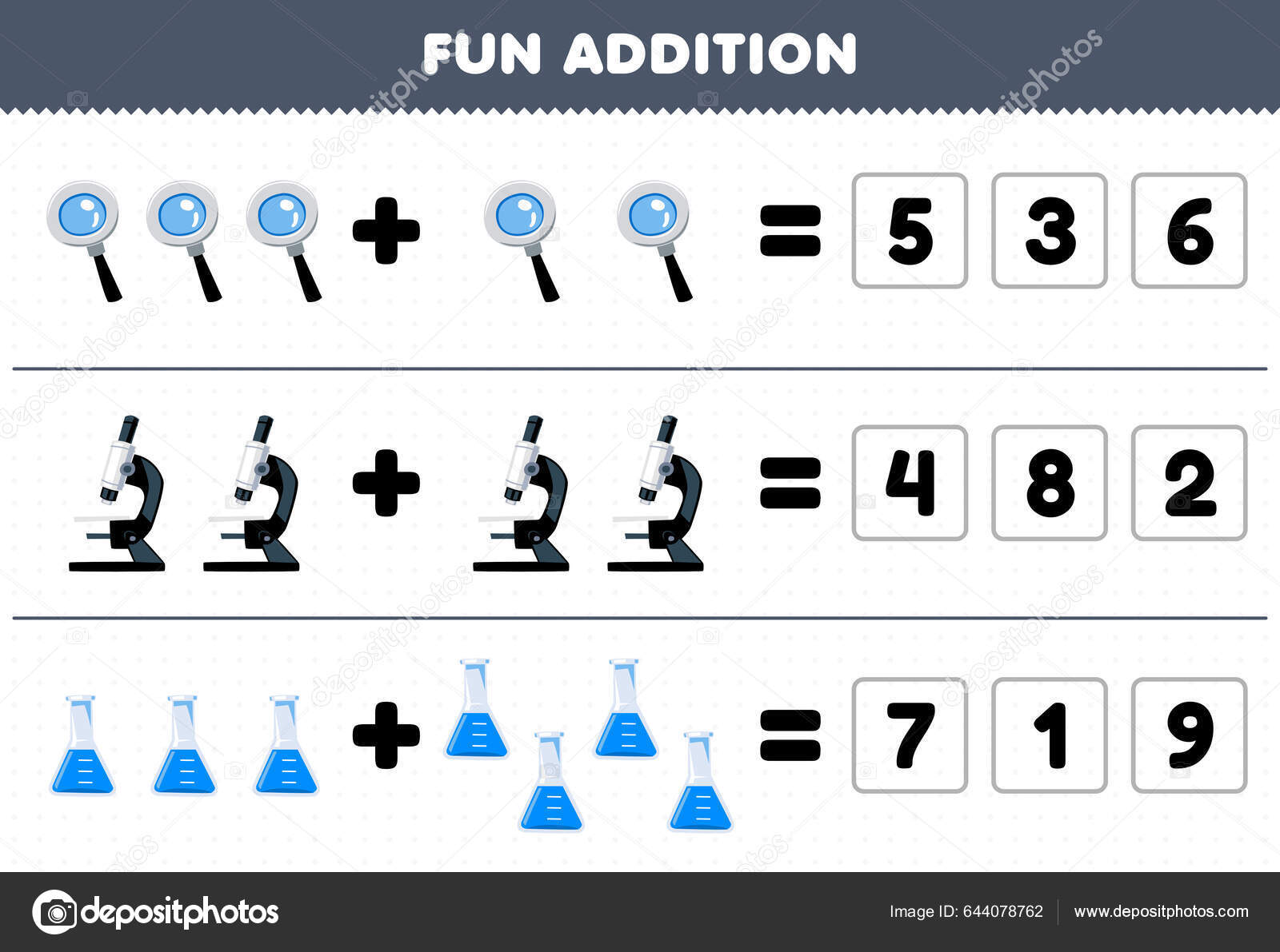 Education Game Children Fun Addition Guess Correct Number Cute Cartoon ...