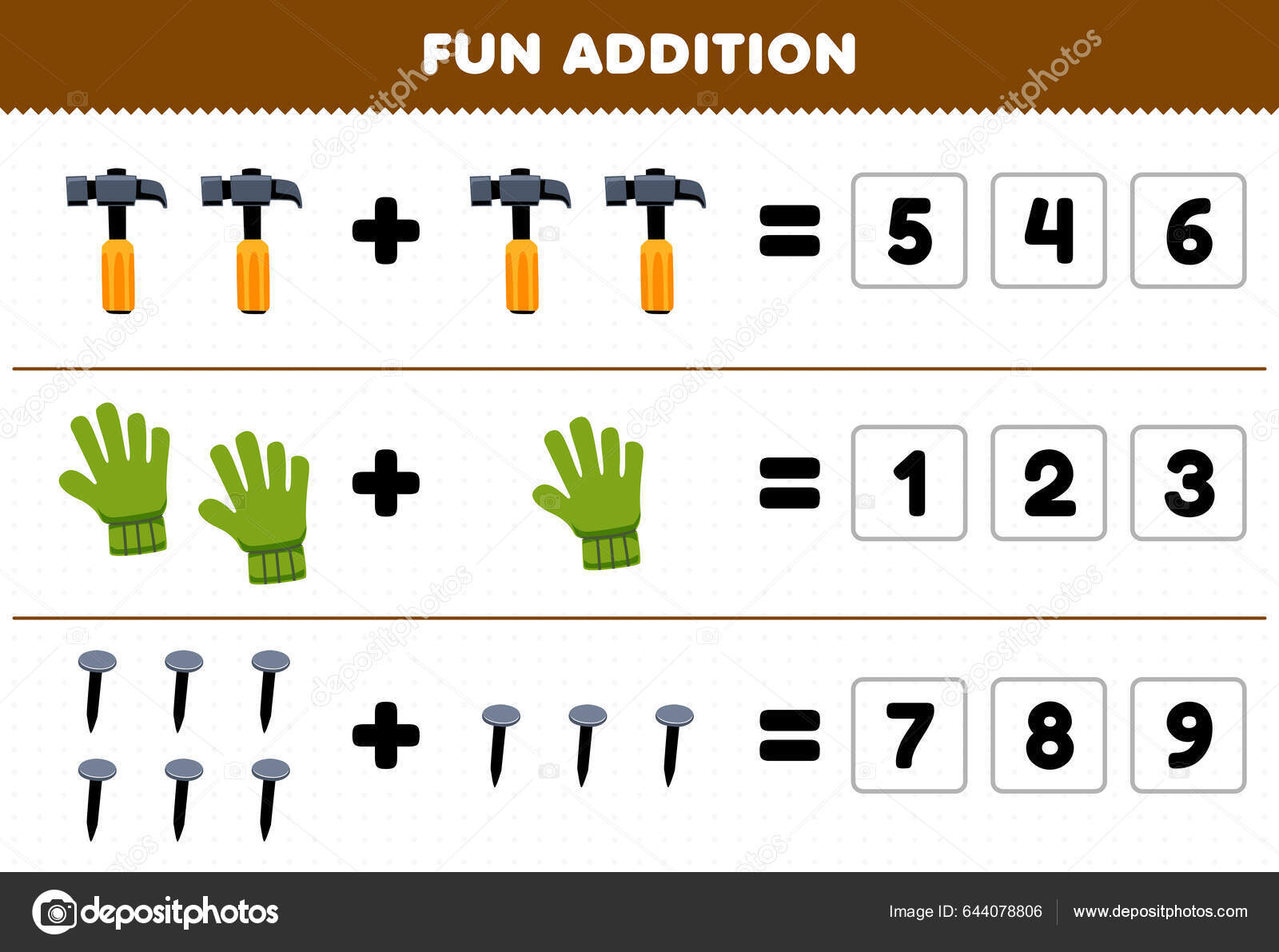 Education Game Children Fun Addition Guess Correct Number Cute Cartoon ...