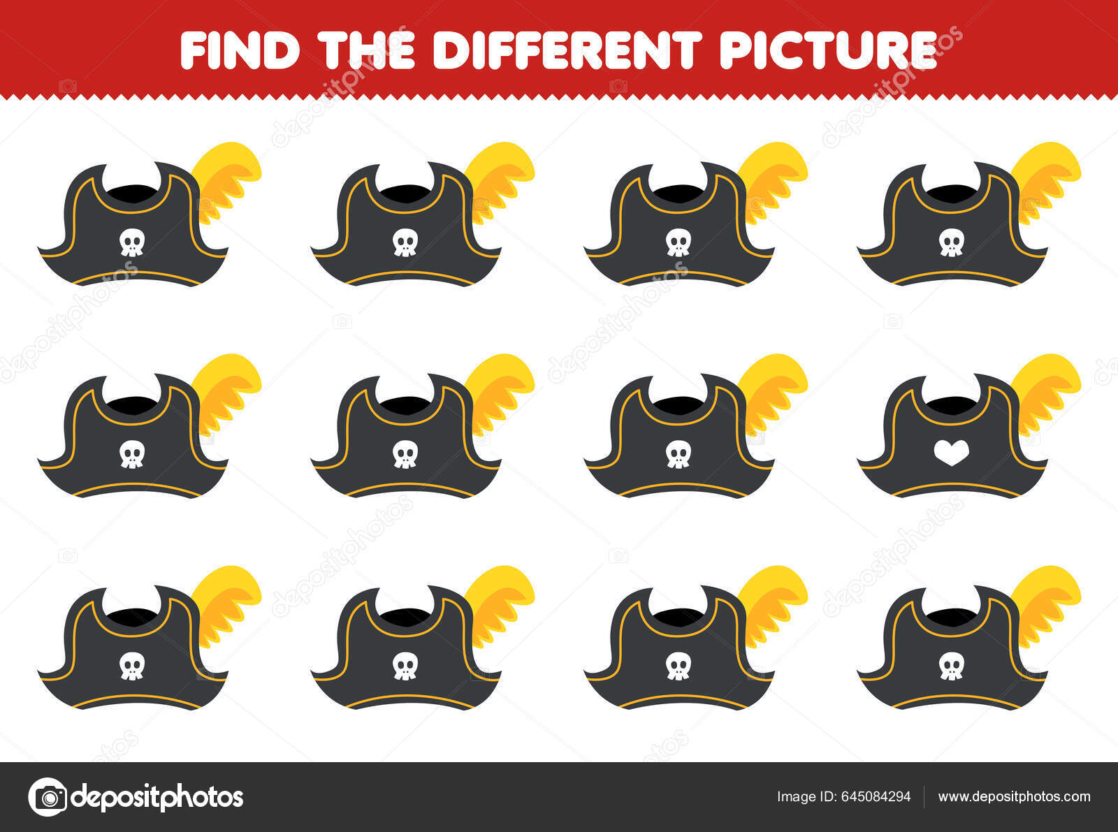 Education Game Children Find Different Picture Cute Cartoon Hat ...