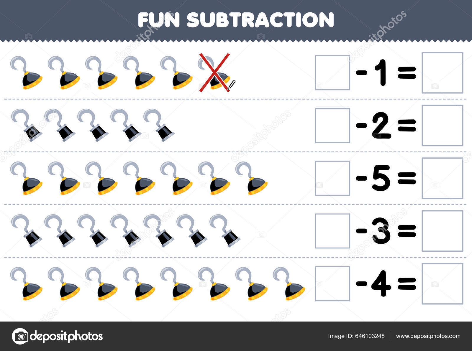 Education Game Children Fun Subtraction Counting Cute Cartoon Hook Each ...