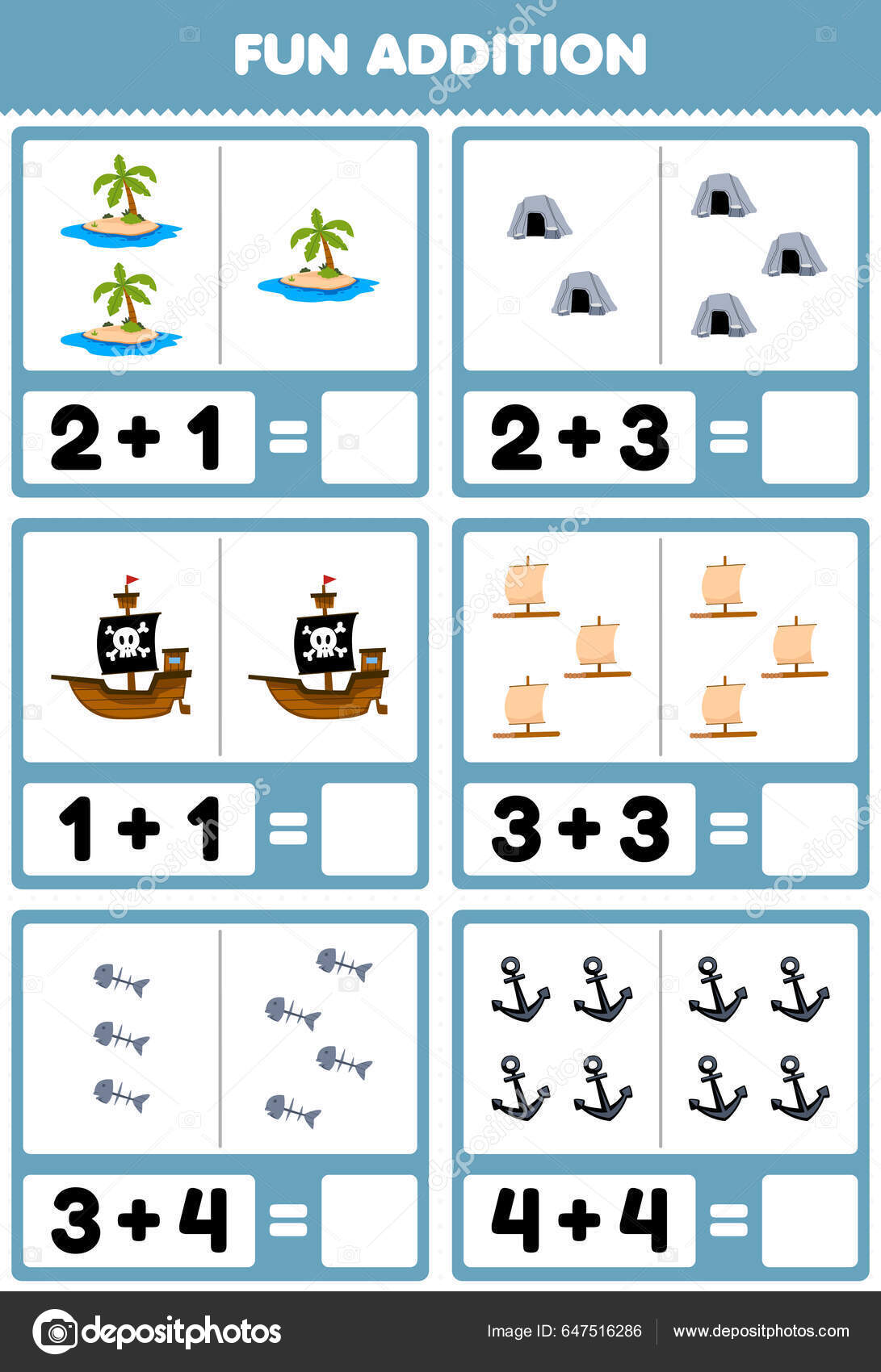Education Game Children Fun Addition Counting Sum Cute Cartoon Island ...
