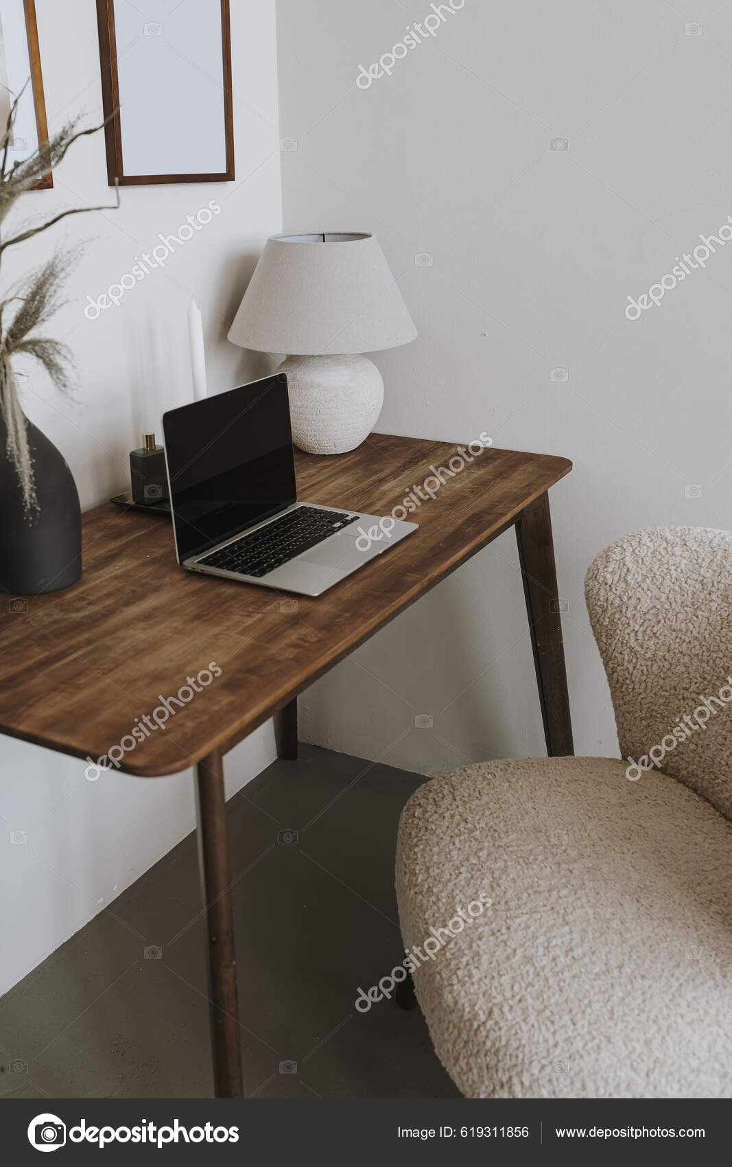 Laptop Computer Table Lamp Comfortable Chair Aesthetic Home Office ...