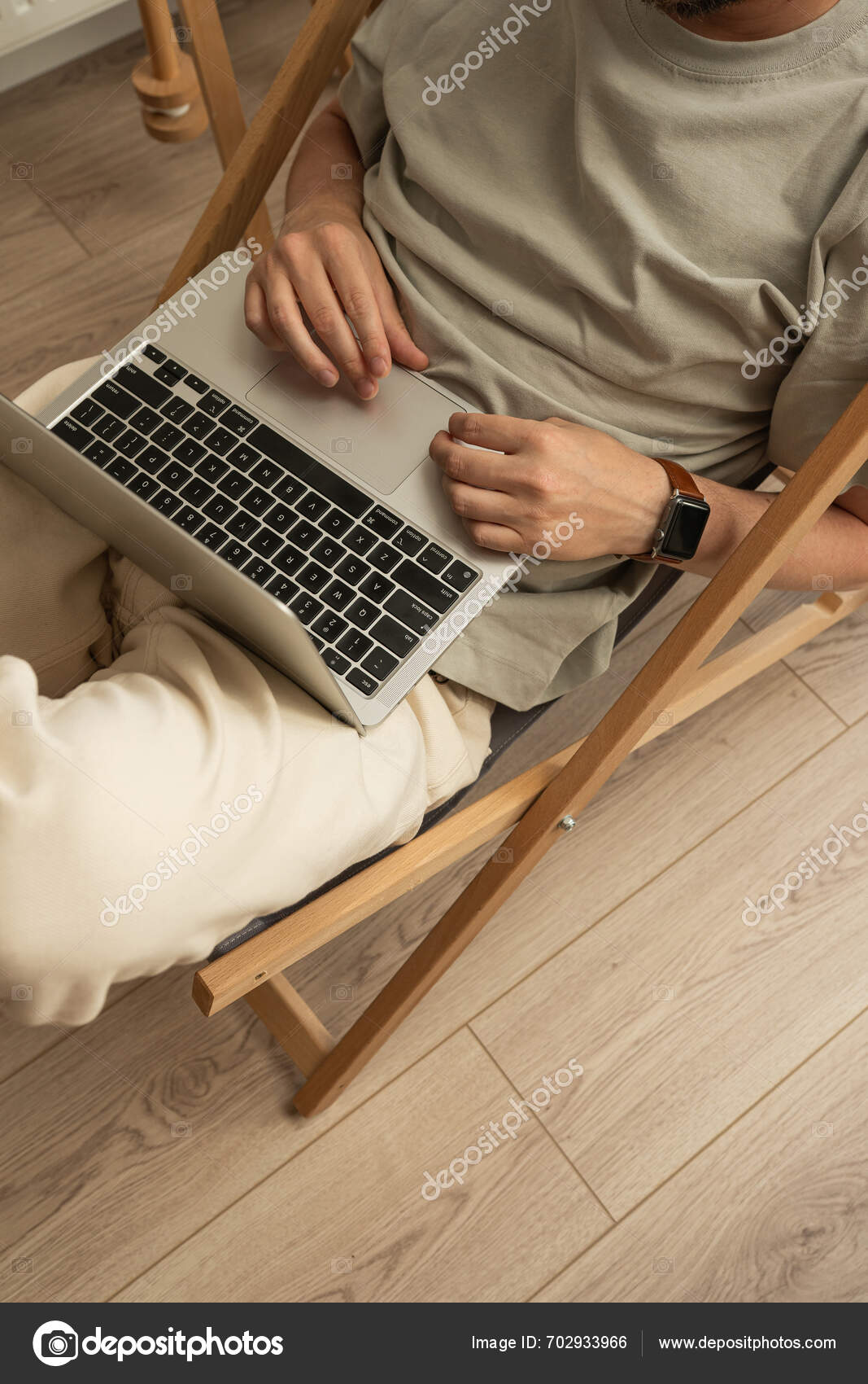 Person Working Laptop Computer Sitting Lounge Chair — Stock Photo ...