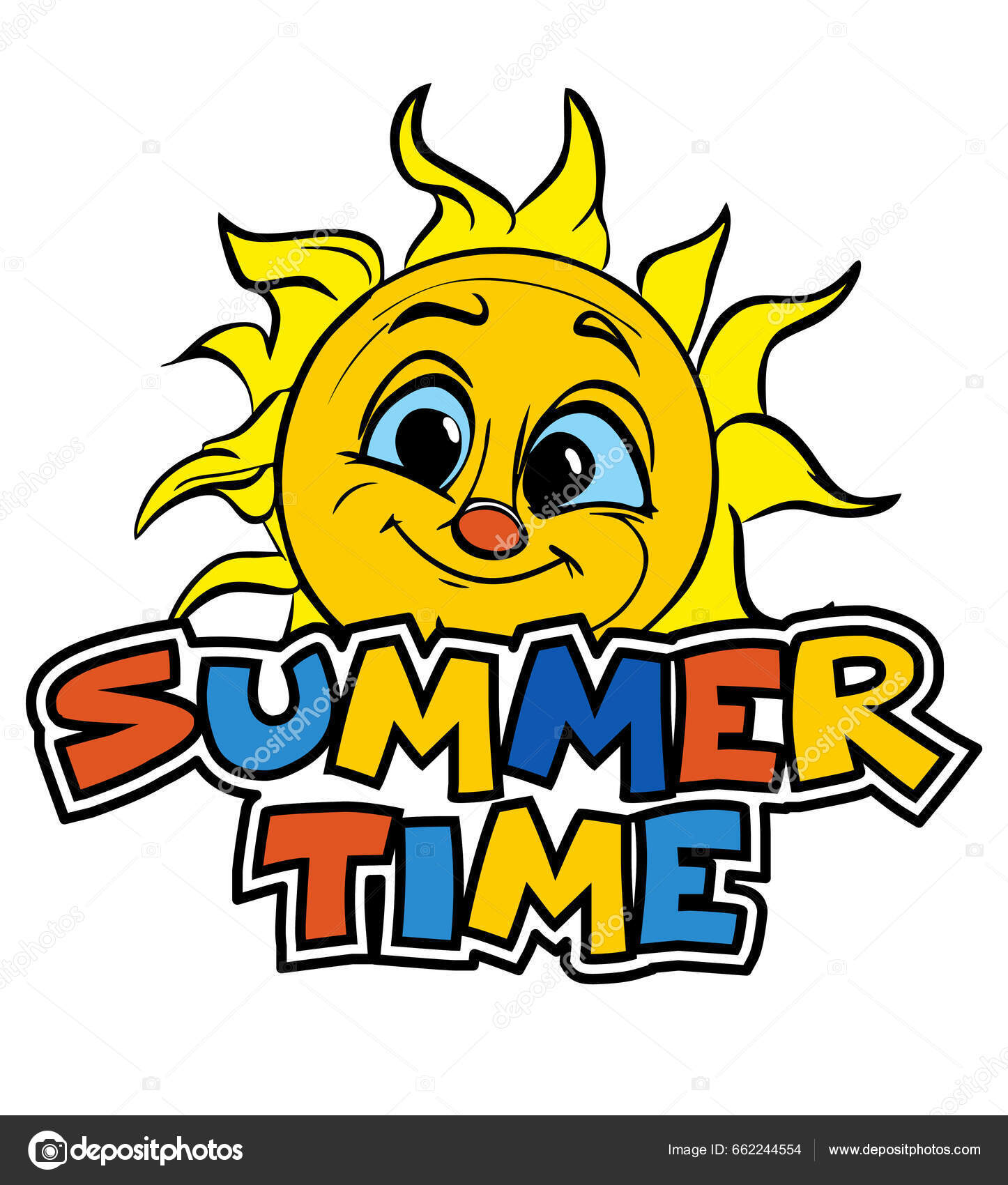 Summer Time Sun Cute Funny Cartoon Character Black Outline Vector Stock ...