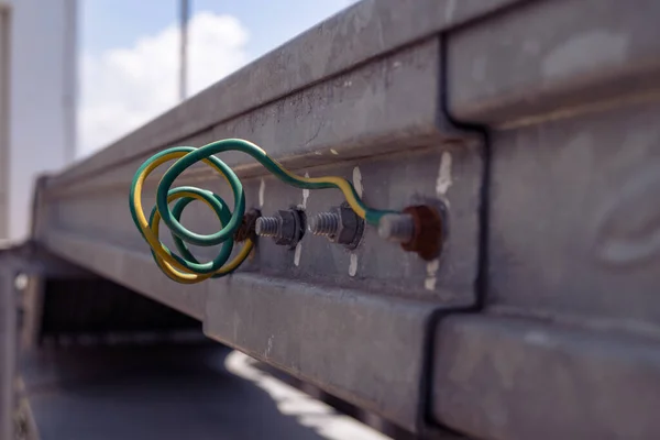 Close up grounding cable of cable tray on the installation cable power ...