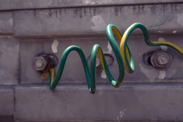 Close up grounding cable of cable tray on the installation cable power ...
