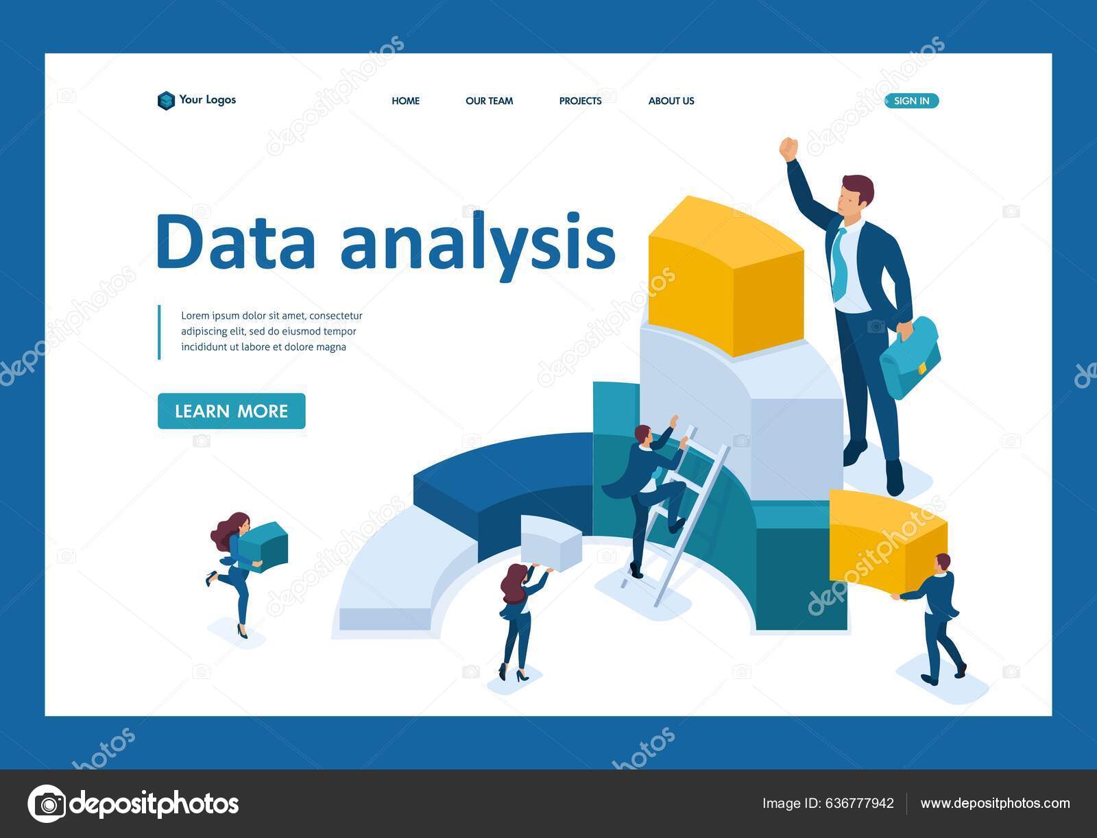 Isometric Data Analysis Creating Charts Businessmen Carry Information ... Isometric Data Analysis Creating Charts Businessmen Carry Information ...