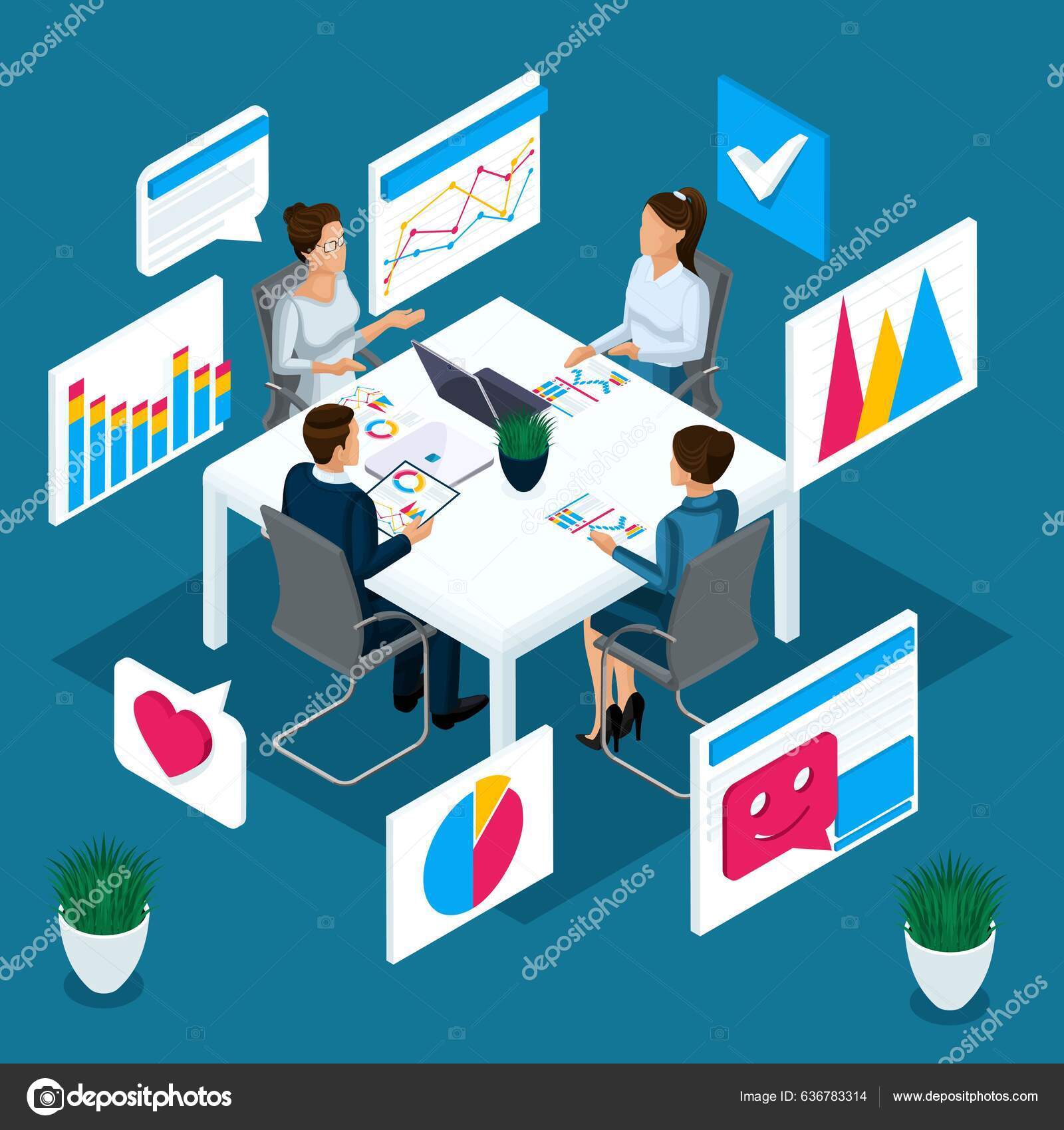 Isometry Concept Discussing Business Business Brainstorming Graphics ...