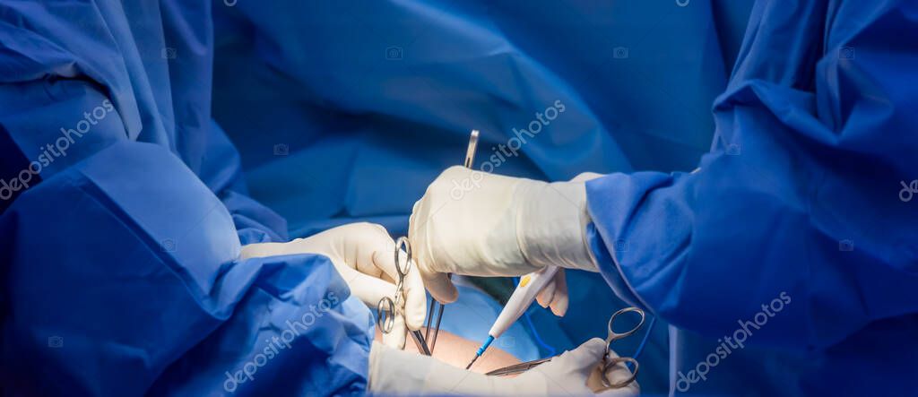 Panorama banner inside operating room.Doctor and team of nurse doing ...