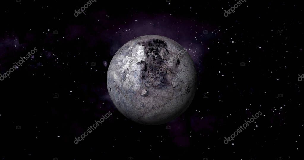 fictional Eris sun rise in dark background with stars. front view of ...
