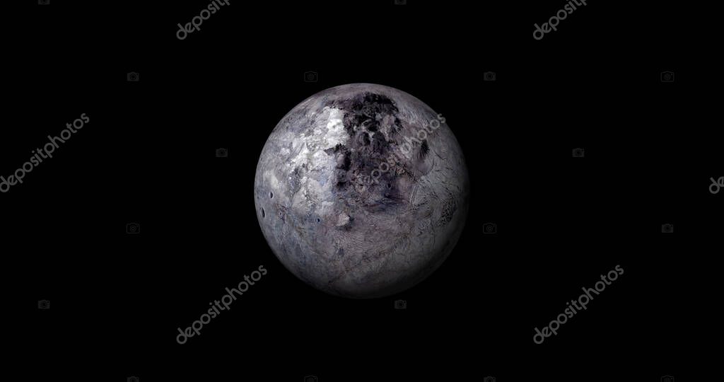 fictional Eris sun rise in dark background with stars. front view of ...