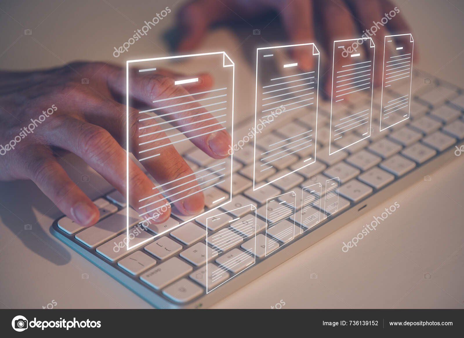 Businessman Typing Keyboard Virtual Document Data Icon Document Data System — Stock Photo ...