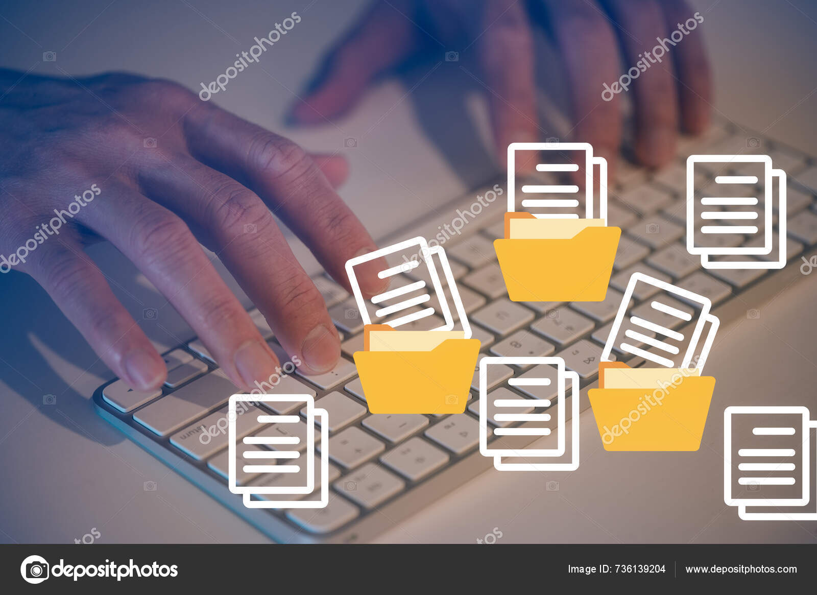 Businessman Typing Keyboard Virtual Document Data Icon Document Data System — Stock Photo ...