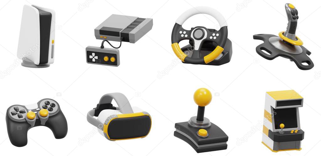 Conjunto de iconos de juegos 3D VR Glasses Auriculares Joystick Volante ...