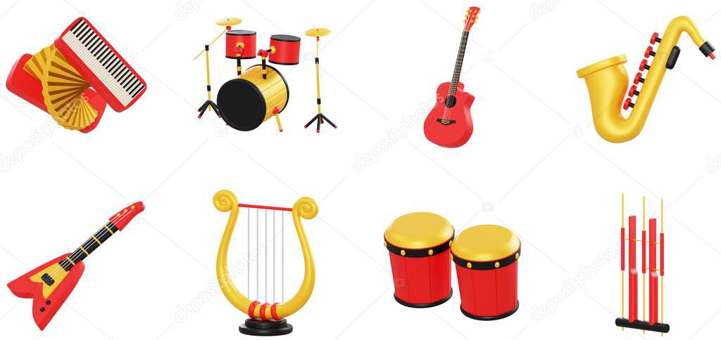 Conjunto de instrumentos musicales 3D Guitarras clásicas y eléctricas ...