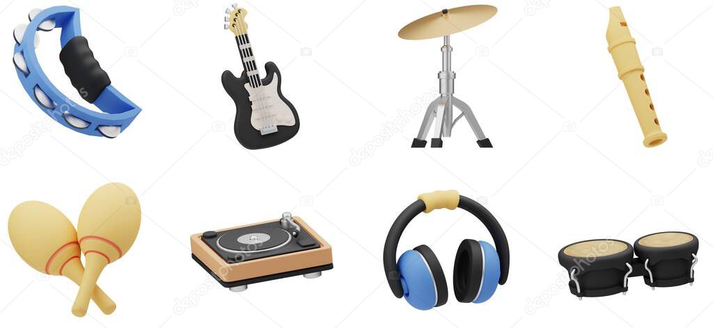 Conjunto de Instrumentos Musicales 3D Guitarra Eléctrica Bongo Tambor ...
