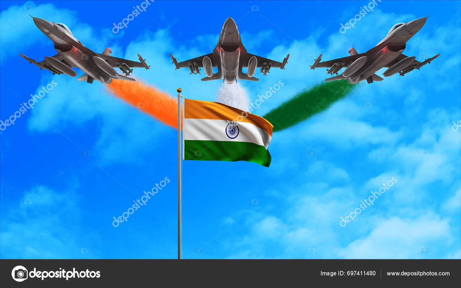 Indian Fighter Aircraft Producing Smoke Flag Color — Stock Photo ... Indian Fighter Aircraft Producing Smoke Flag Color — Stock Photo ...
