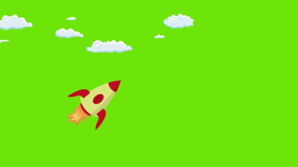 Cartoon Rocket Launch Clouds Animation Green Screen Background Space ...