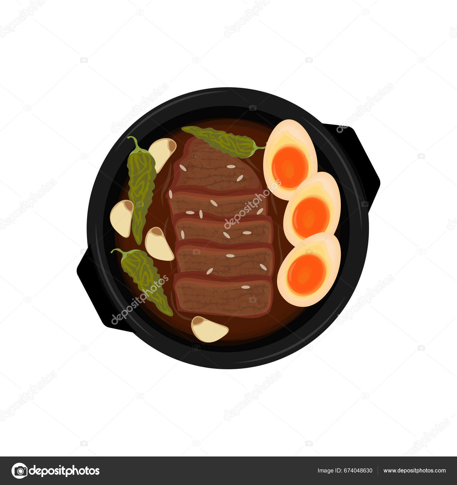Guiso Carne Res Jang Jorim Con Logotipo Ilustración Huevo Vector de ...