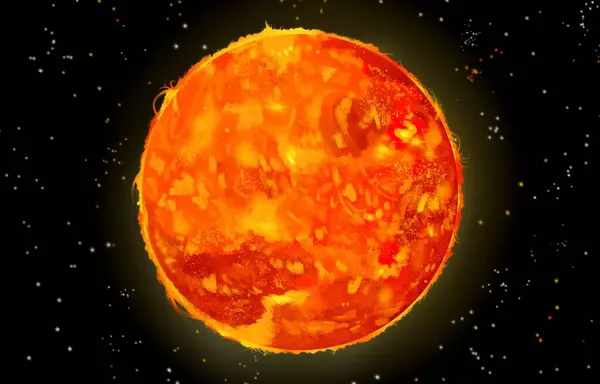 The sun. Fiery hot flaming sphere ball. Big star, main energy source on ...