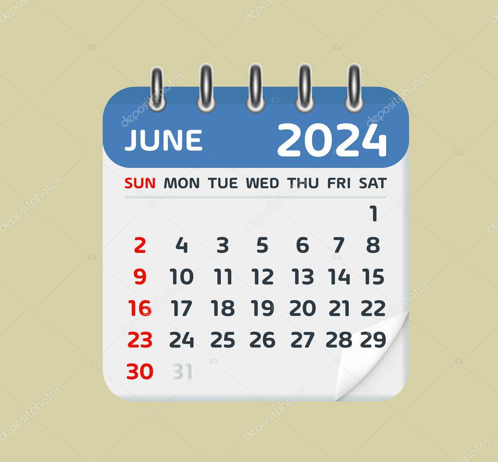 junio 2024 Hoja de calendario. Calendario 2024 en plantilla de vector ...