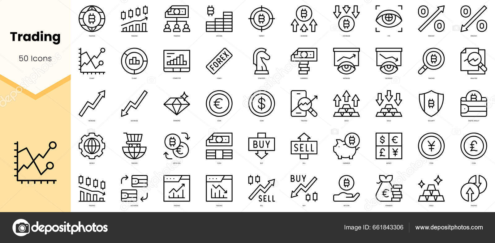 Set Trading Icons Simple Line Art Style Icons Pack Vector Stock Vector ...