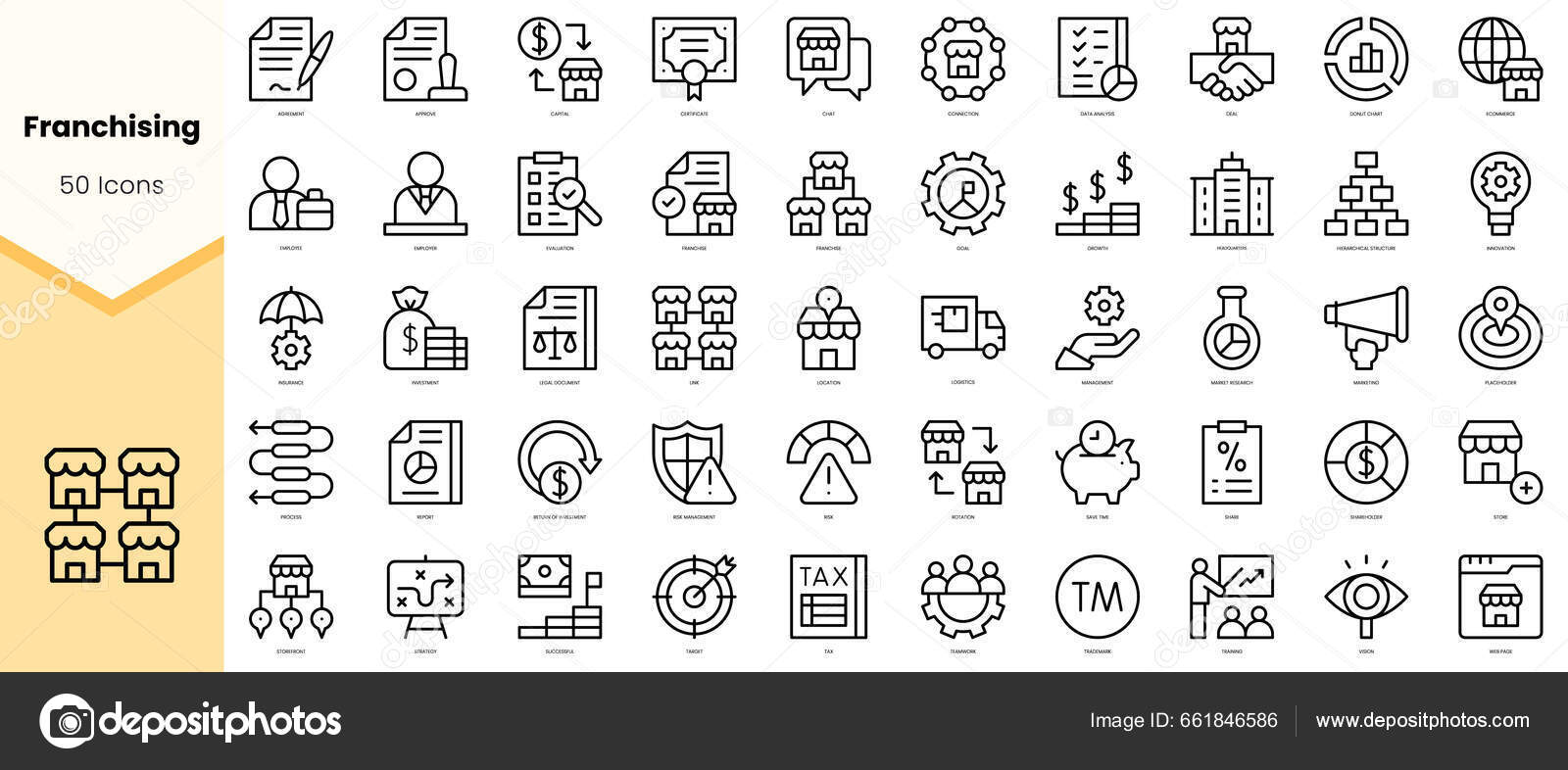 Set Franchising Icons Simple Line Art Style Icons Pack Vector Stock ... Set Franchising Icons Simple Line Art Style Icons Pack Vector Stock ...