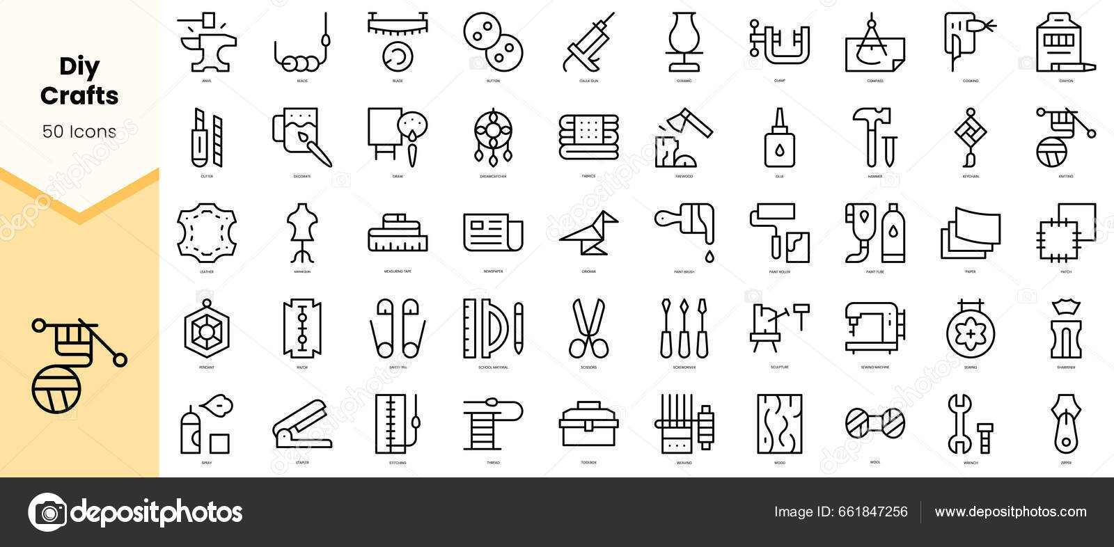 Set Diy Crafts Icons Simple Line Art Style Icons Pack Stock Vector by ...