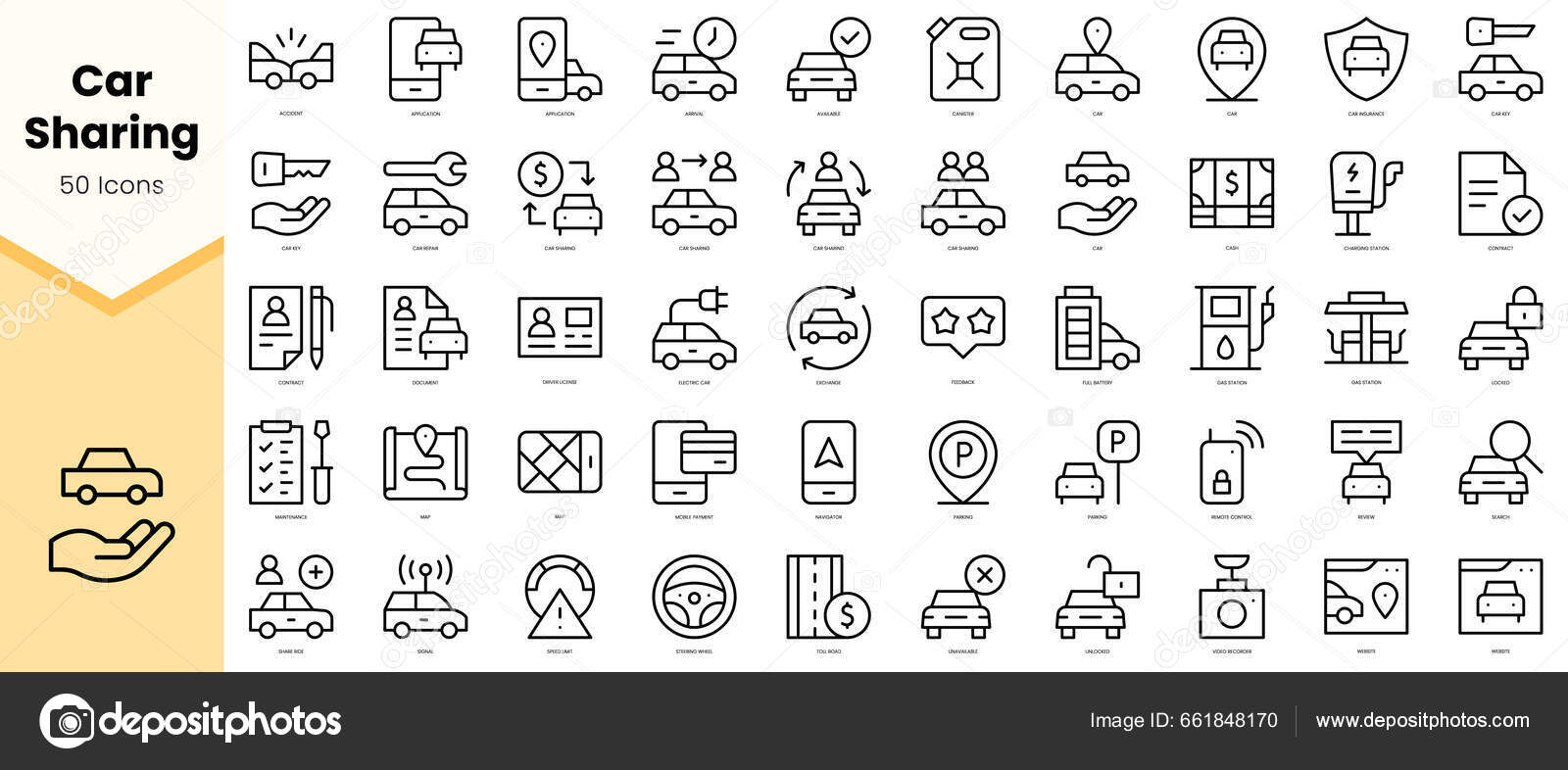 Set Car Sharing Icons Simple Line Art Style Icons Pack Stock Vector by ...