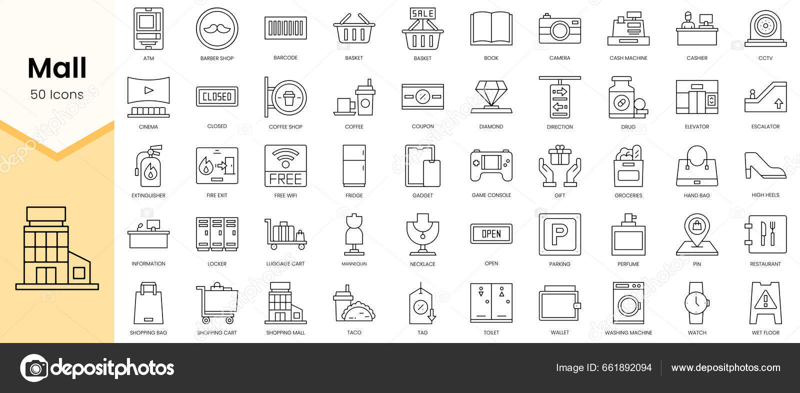 Simple Outline Set Mall Icons Linear Style Icons Pack Vector Stock Vector by ©gfxtee7@gmail.com ...