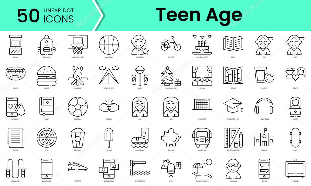 Conjunto de iconos de la edad adolescente. Paquete de iconos de estilo ...