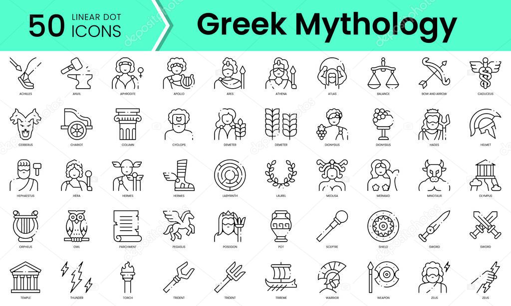 Set of greek mythology icons. Line art style icons bundle. vector ...