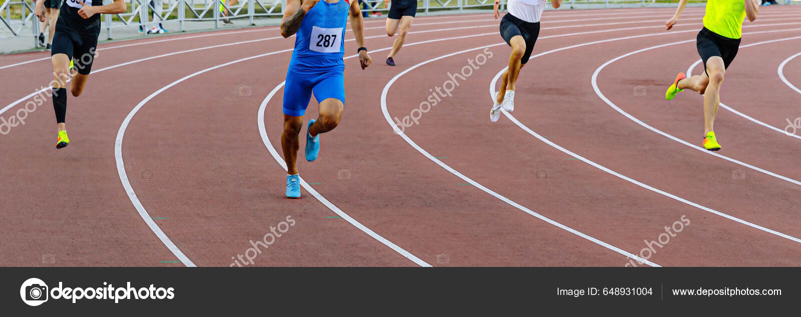 Group Male Runners Running Track Stadium Sprint Race Athletics ...