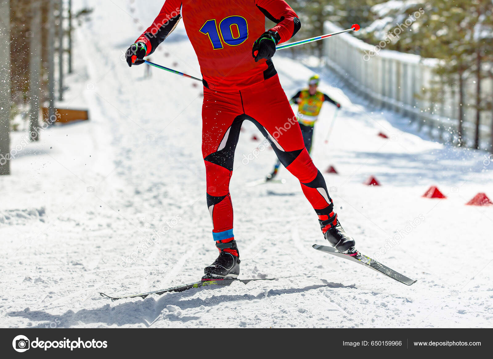 Male Athlete Skier Running Skiing Uphill Ski Stadium Winter Sports ...