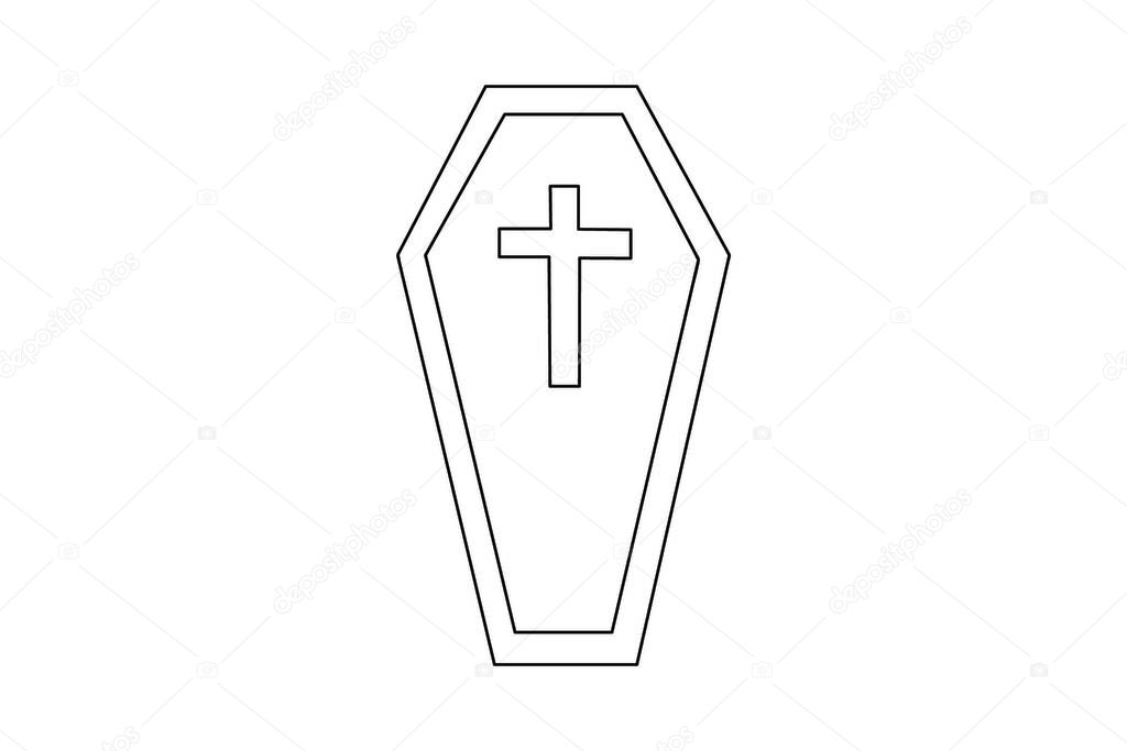 Coffin for the dead or casket with cross line art vector icon for games ...