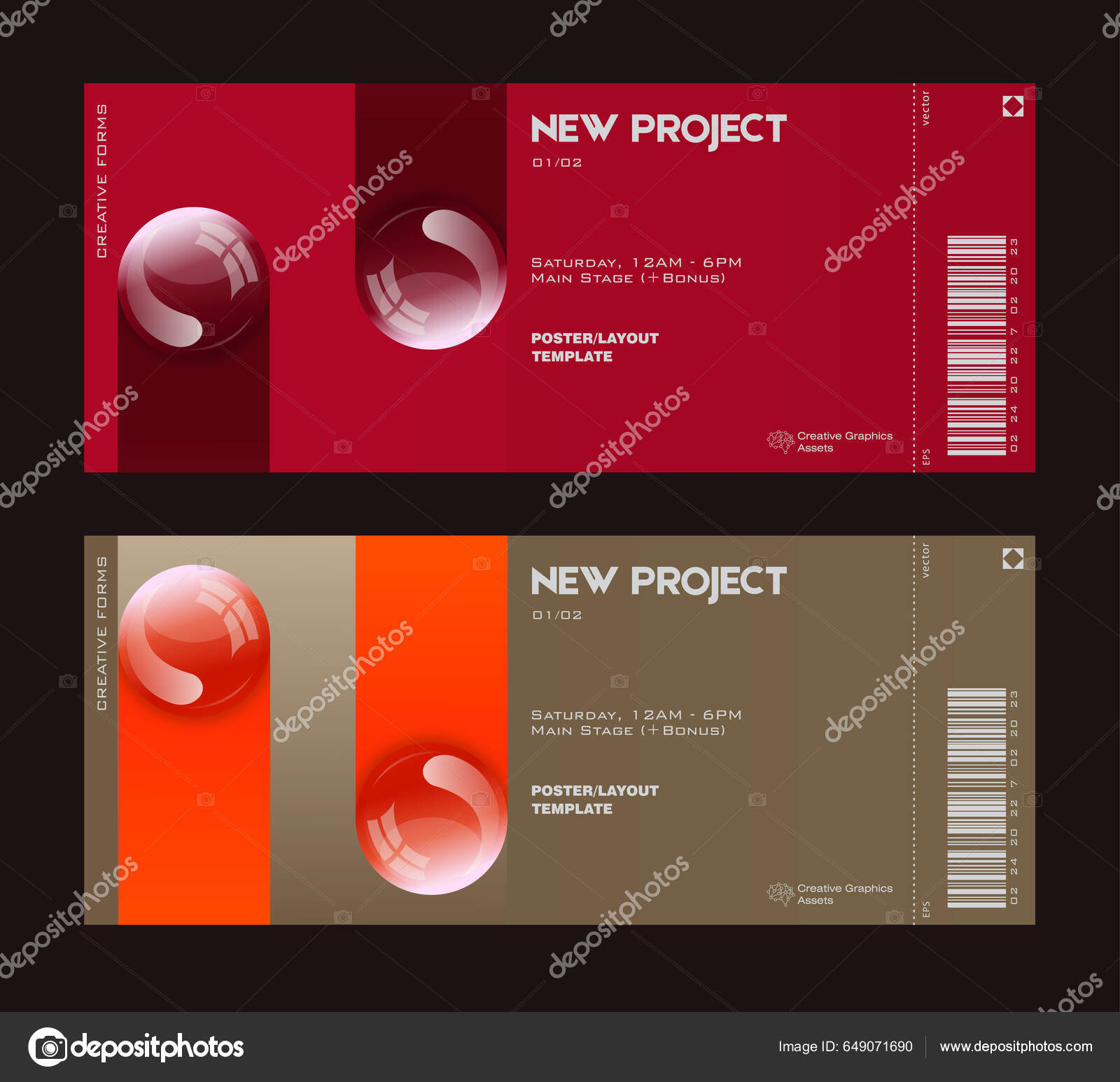 Ticket Featuring Colorful Realistic Balls Great Branding Presentation ...