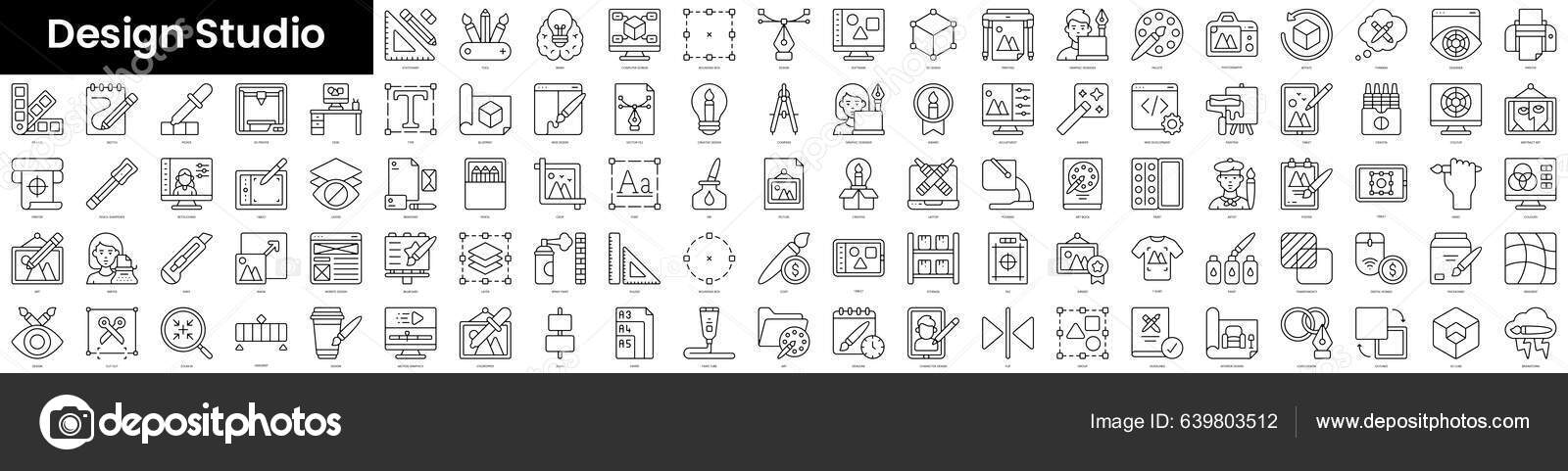 Set Outline Design Studio Icons Minimalist Thin Linear Web Icons Stock ...