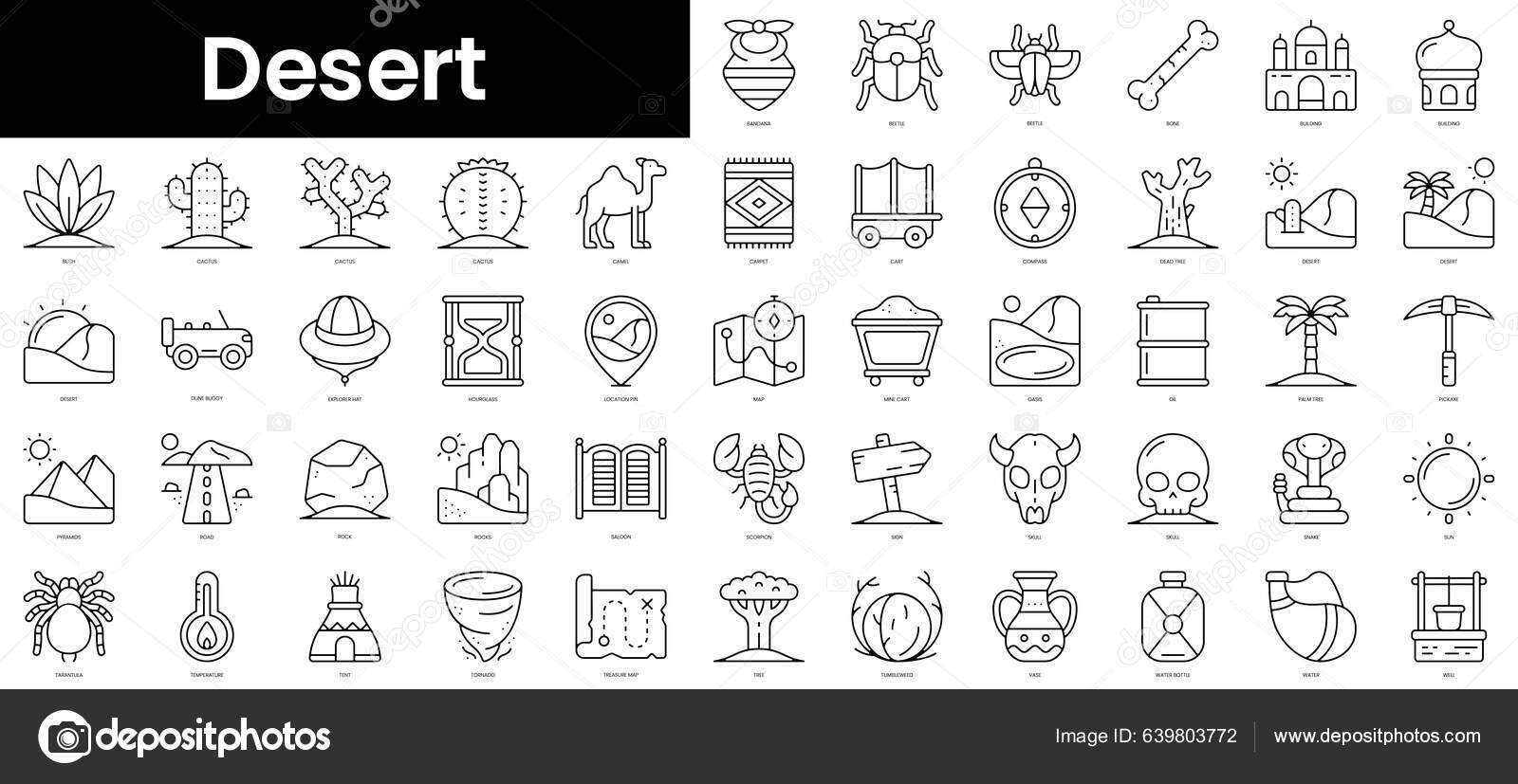 Set Outline Desert Icons Minimalist Thin Linear Web Icons Bundle Stock Vector by ©DuoWalker ...