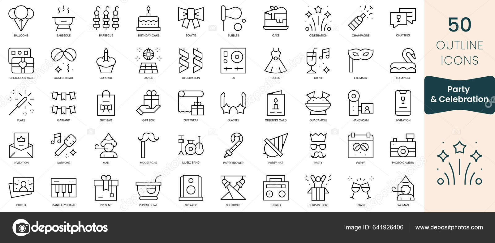 Set Party Celebration Icons Thin Linear Style Icons Pack Vector Stock Vector by ©Hondicone 641926406