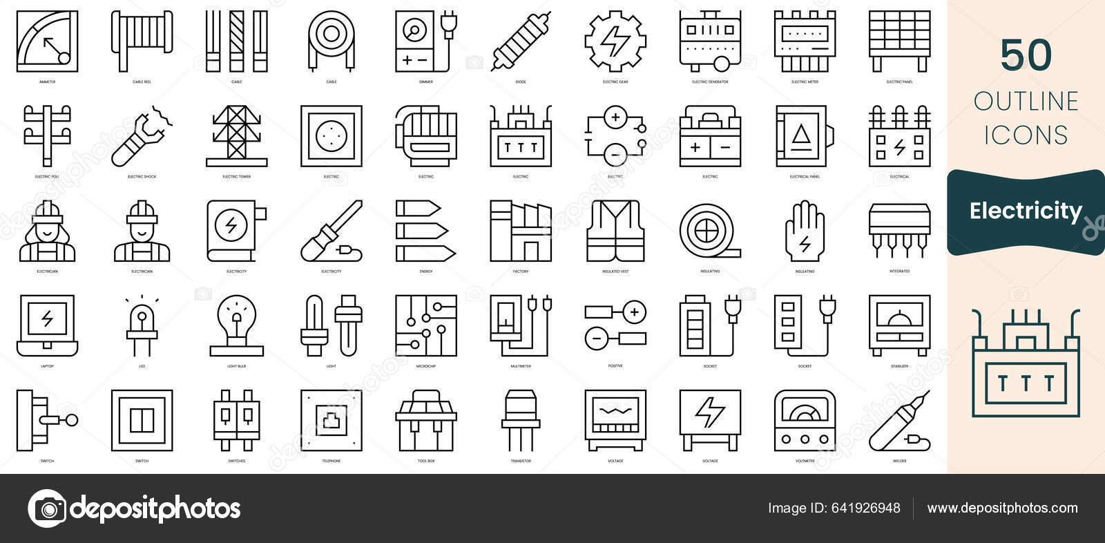 Set Electricity Icons Thin Linear Style Icons Pack Vector Illustration Stock Vector by ...