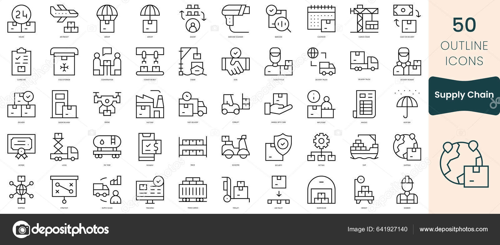 Set Supply Chain Icons Thin Linear Style Icons Pack Vector Stock Vector ...