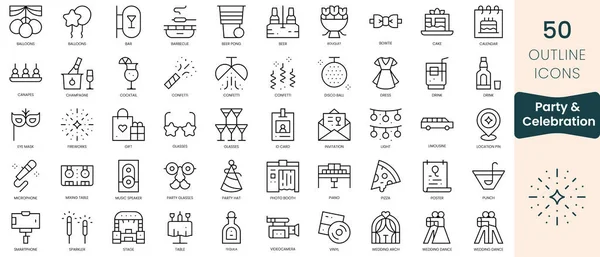 Set Party Celebration Icons Thin Linear Style Icons Pack Vector Stock Vector by ©Hondicone 641926406
